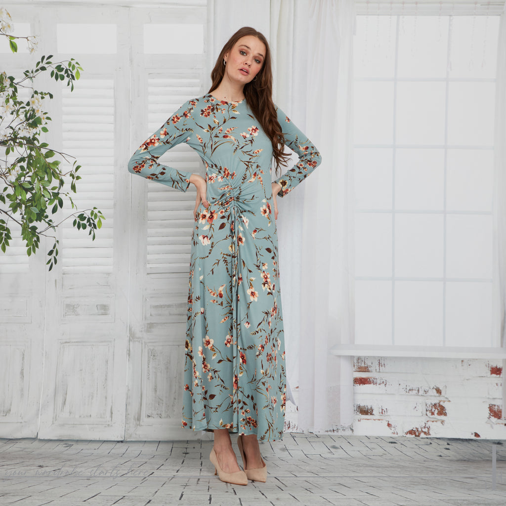Japparel Denise Floral Knit Maxi Dress with Side Ruching – From Head To ...